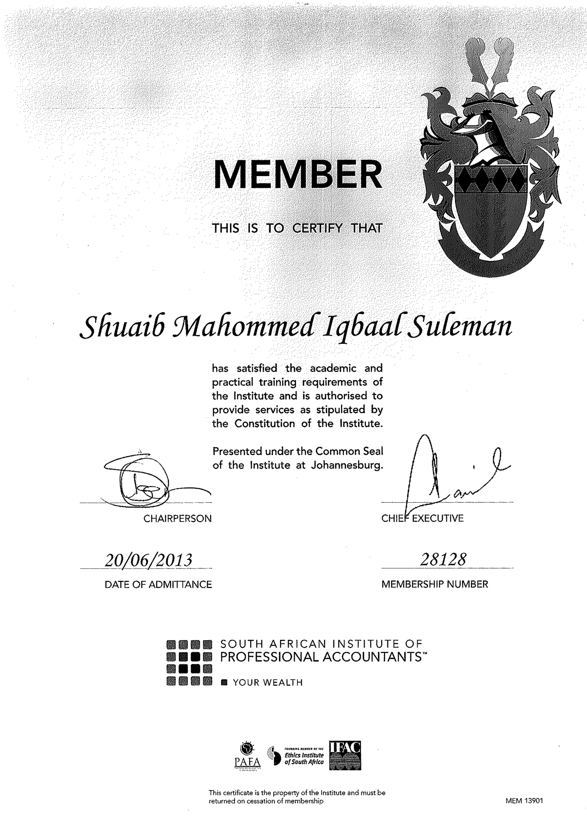 SAIPA certificate | PDF