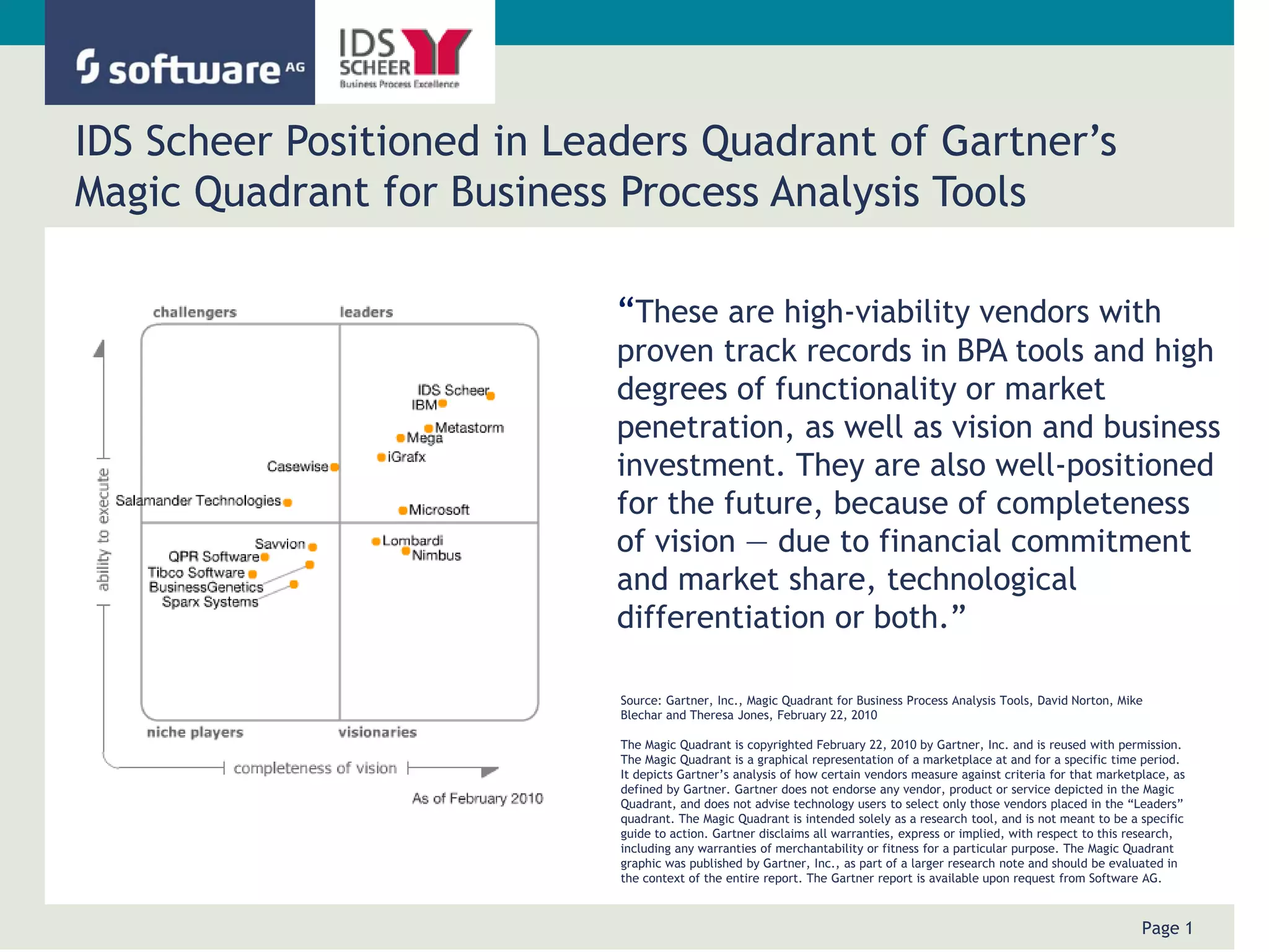 2010 Gartner Mq For Bpa Tools | PDF