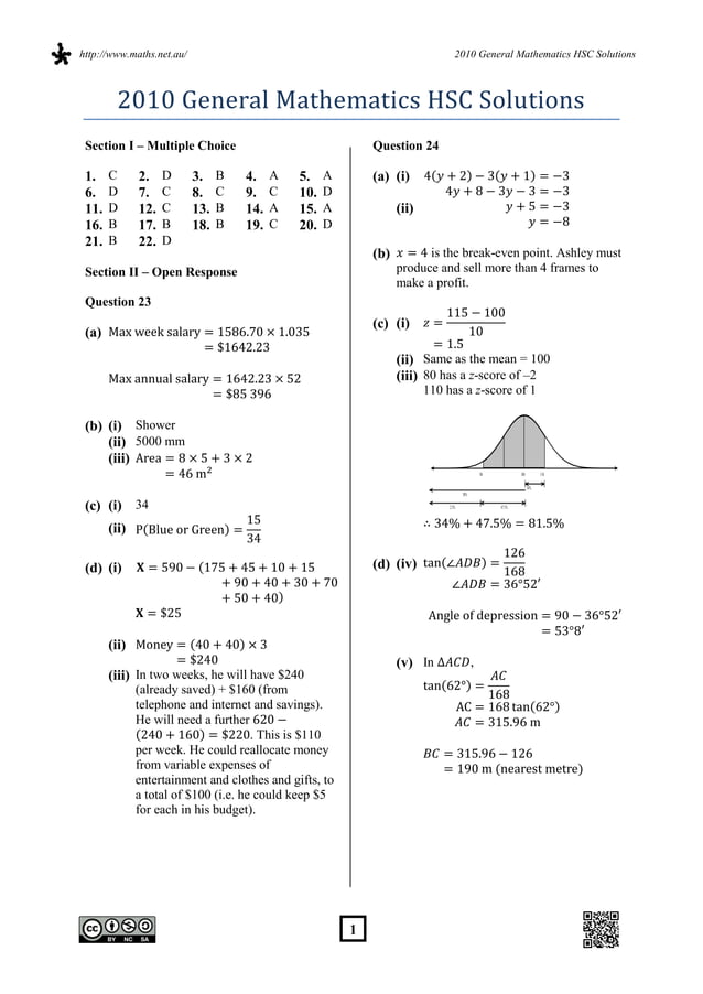2010 general mathematics hsc solutions | PDF | Educational Assessment ...