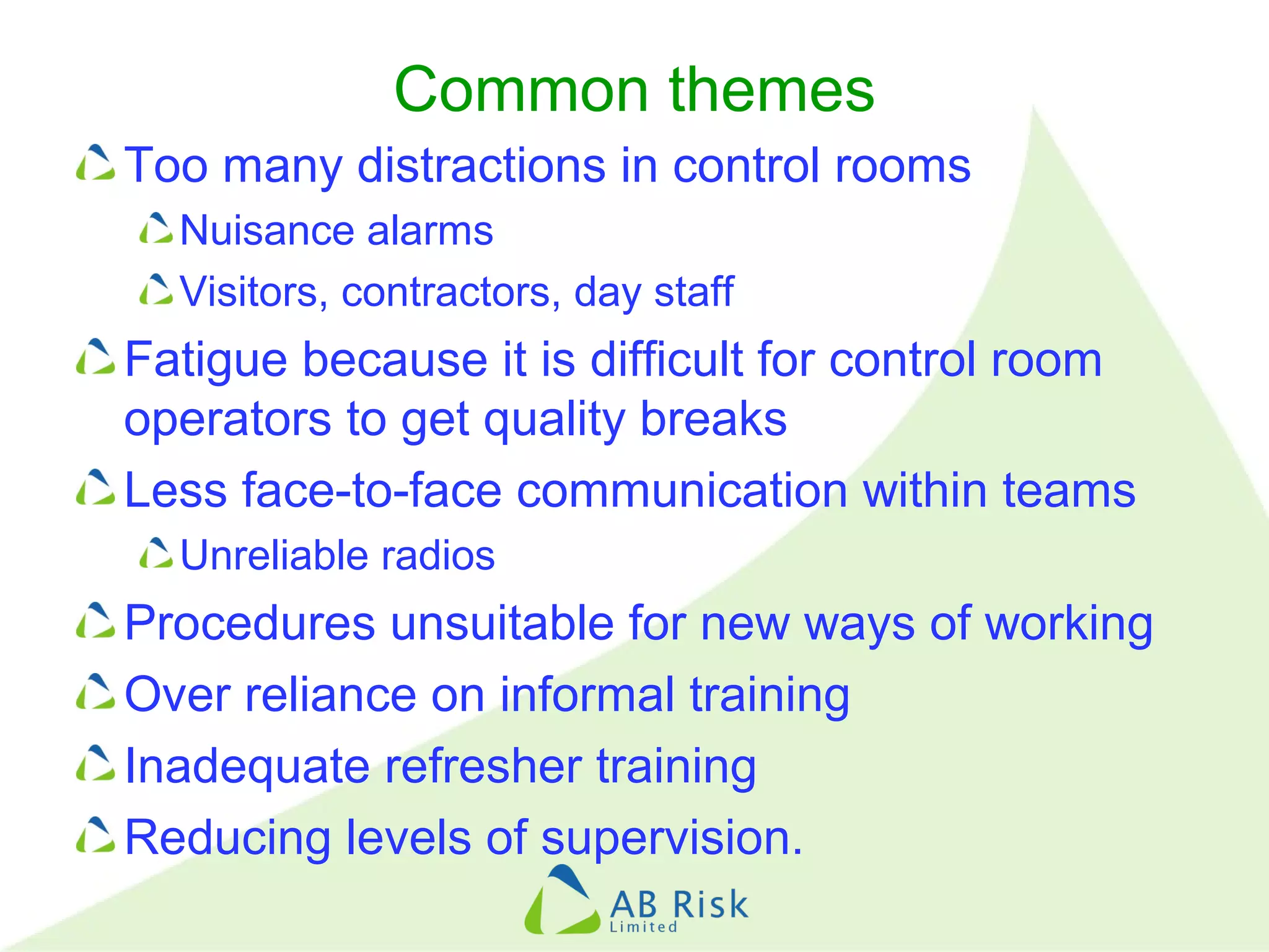 2010 IBC - Managing risks of control room operations | PPT