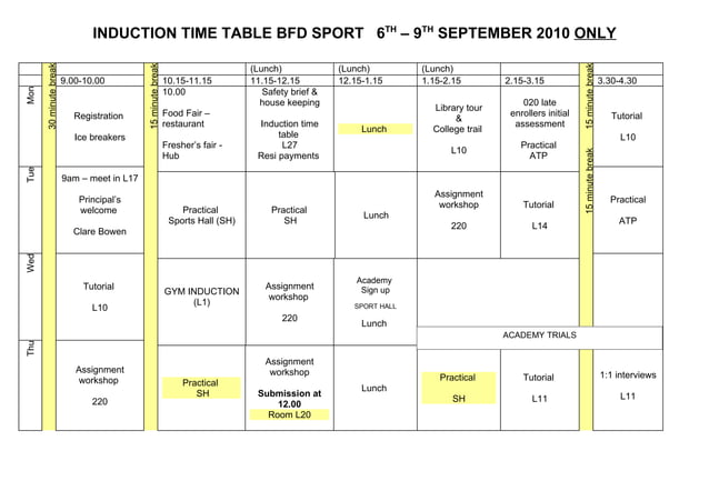 2010 induction time table | DOC