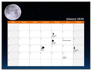 2010 Lunar Calendar (Pacific Time | PPT