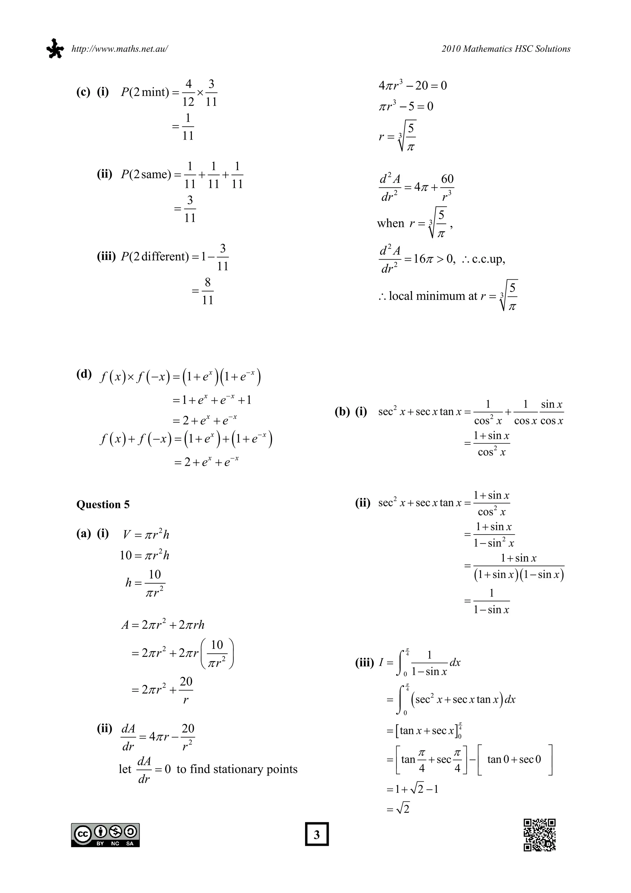 2010 mathematics hsc solutions | PDF