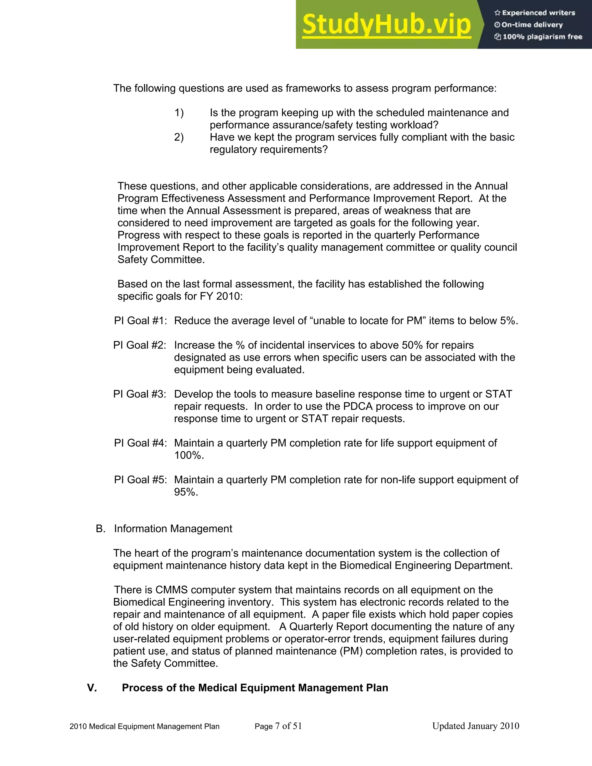2010 Medical Equipment Management Plan Medical Equipment Management ...