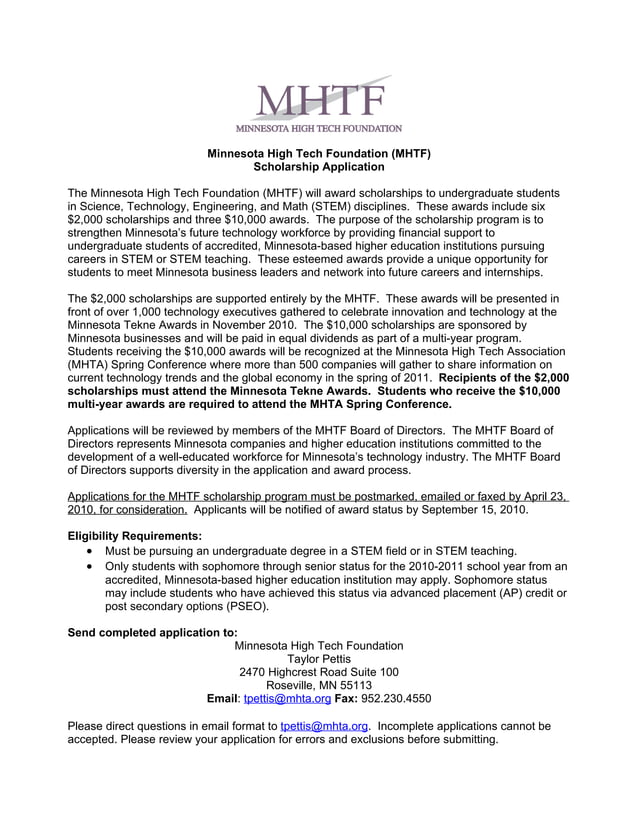 2010 MHTF Scholarship Application | PDF