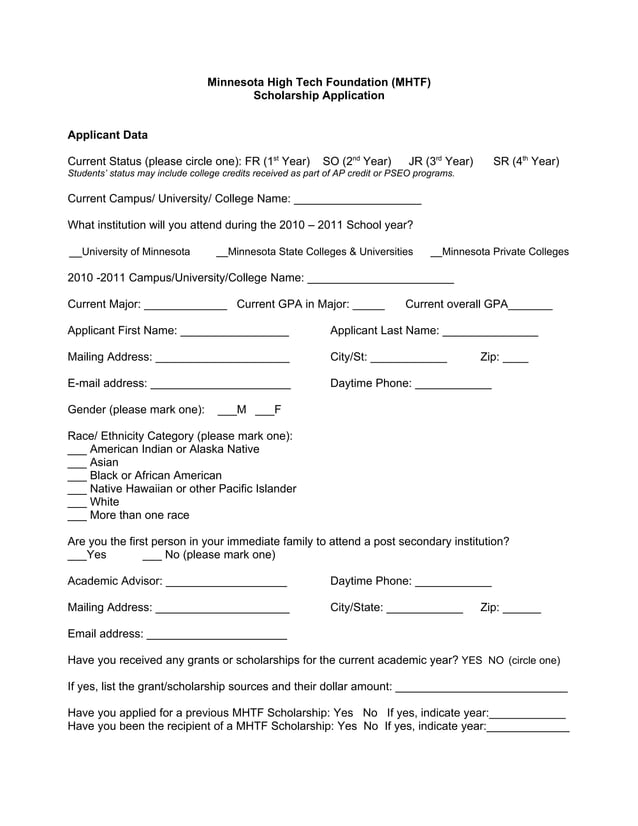 2010 MHTF Scholarship Application | PDF