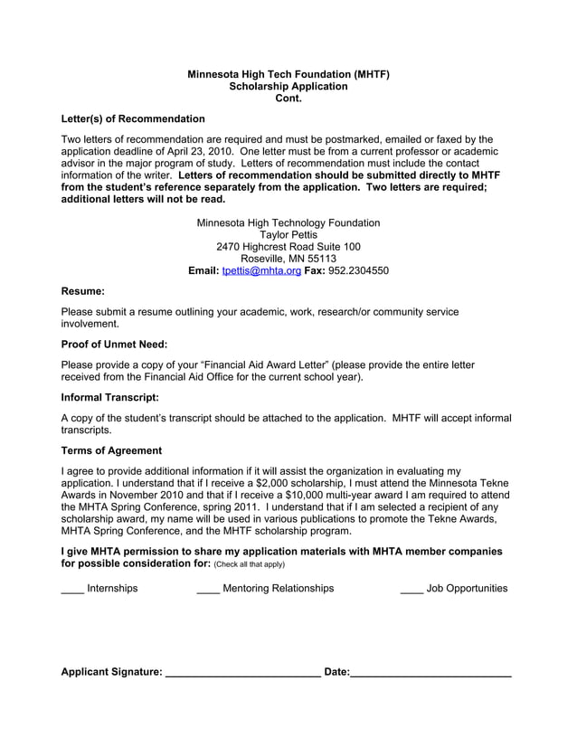 2010 MHTF Scholarship Application | PDF