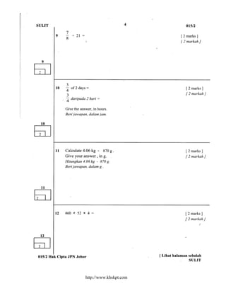 Soalan Percubaan UPSR Matematik | DOC