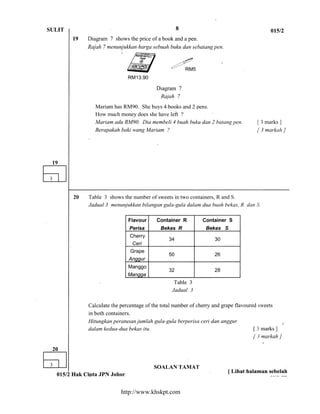 Soalan Percubaan UPSR Matematik | DOC