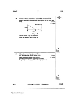 Soalan Percubaan UPSR Matematik | DOC