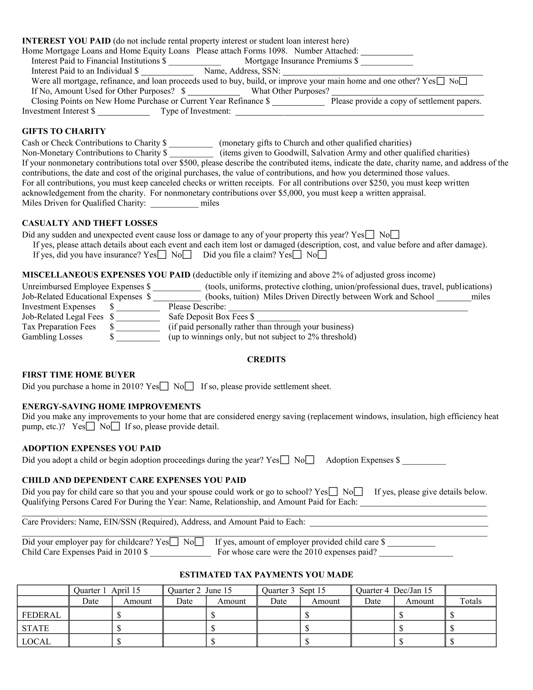 2010 Personal Income Tax Questionnaire | PDF