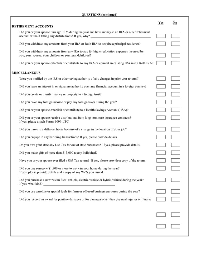 2010 Personal Income Tax Questionnaire | PDF