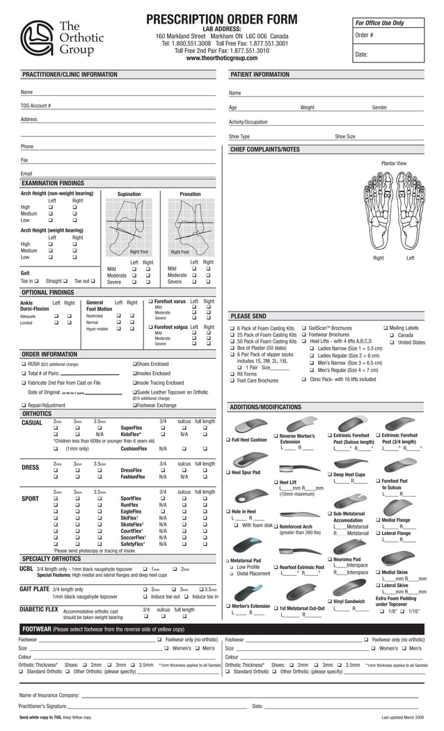 2010 prescription order form | PDF | Foot Health | Diseases and Conditions