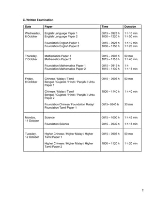 2010 Psle Examination Time Table | PDF | Educational Assessment | Education