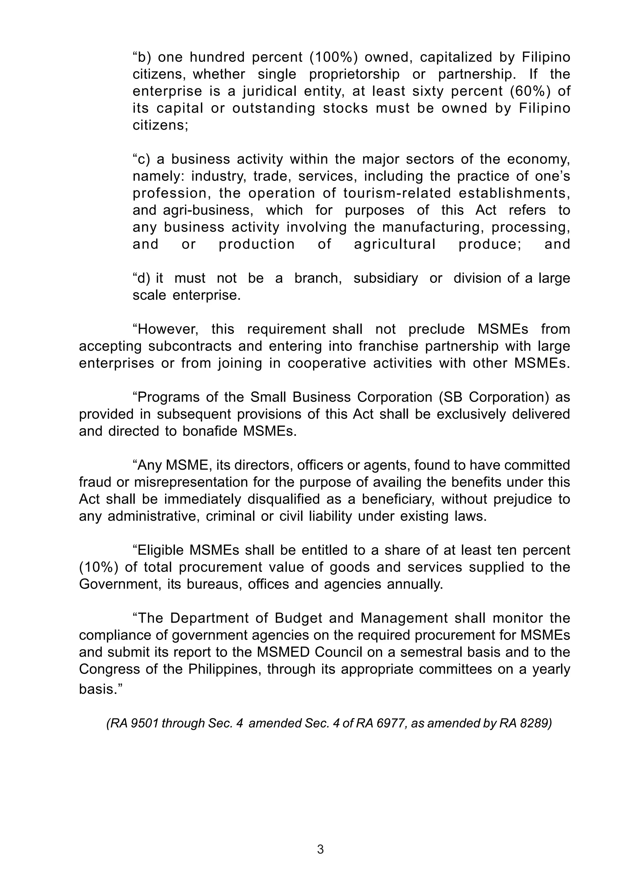 Magna Carta for MSME's (2010) R.A. 9501 | PDF