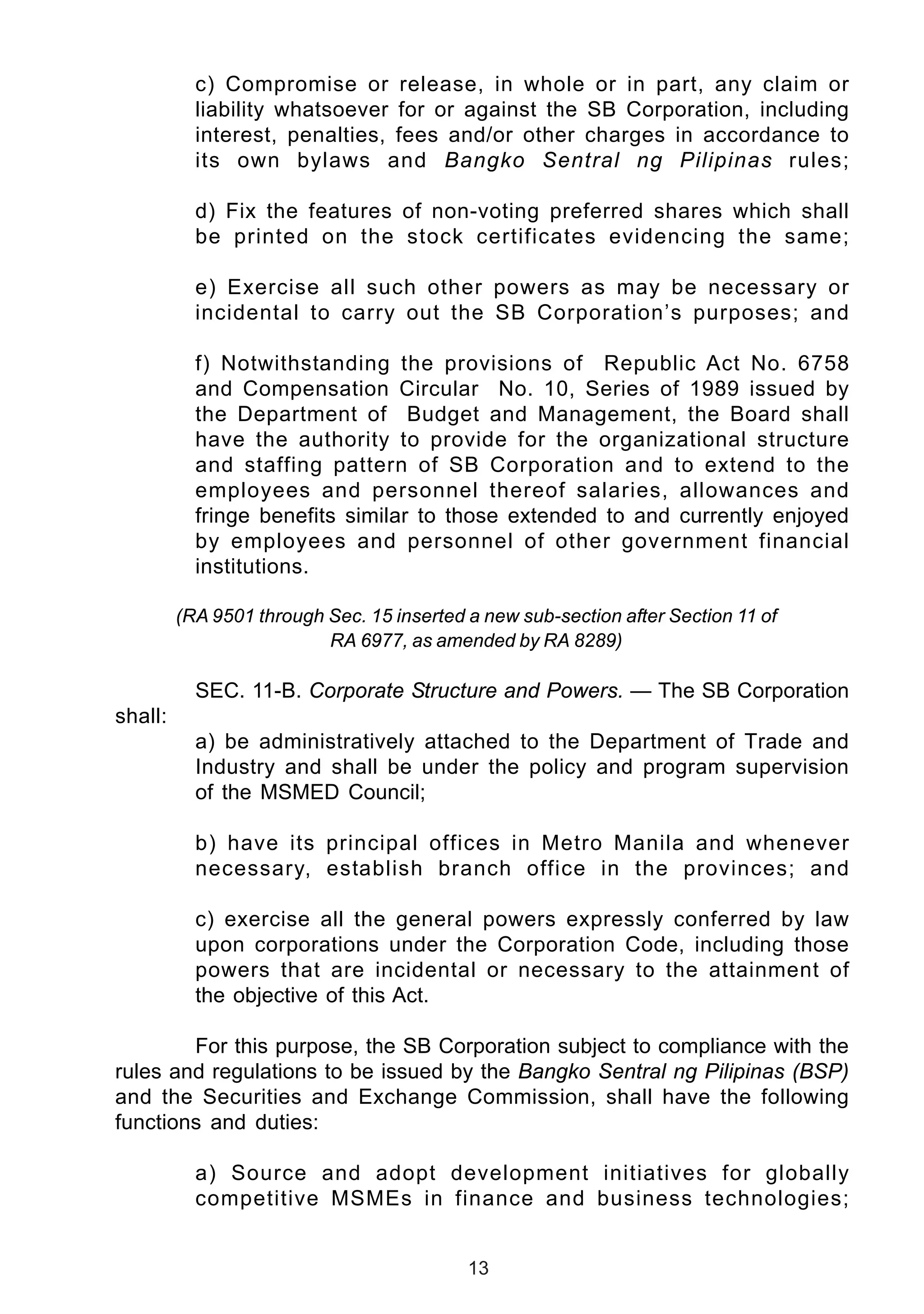 Magna Carta for MSME's (2010) R.A. 9501 | PDF