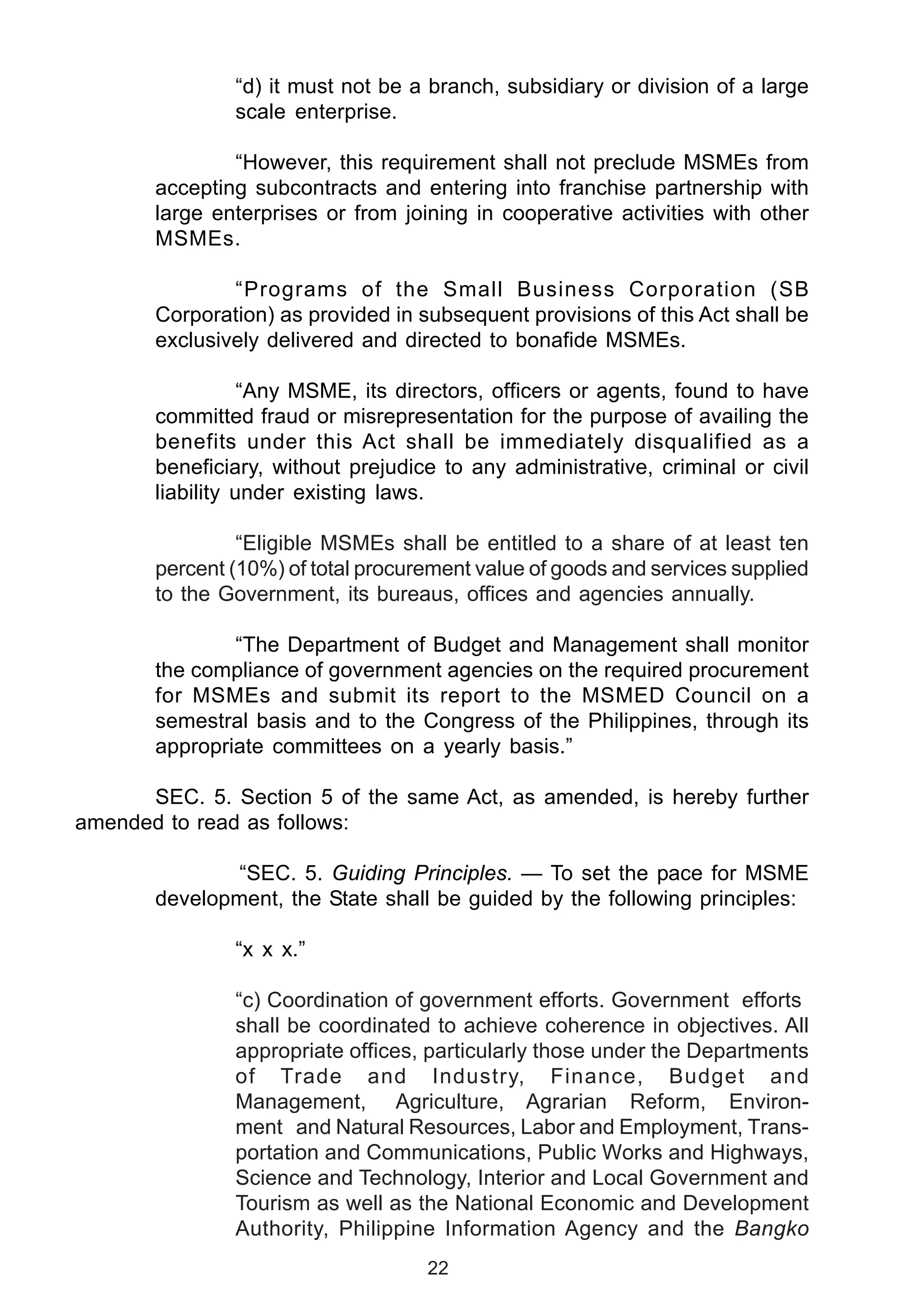 Magna Carta for MSME's (2010) R.A. 9501 | PDF