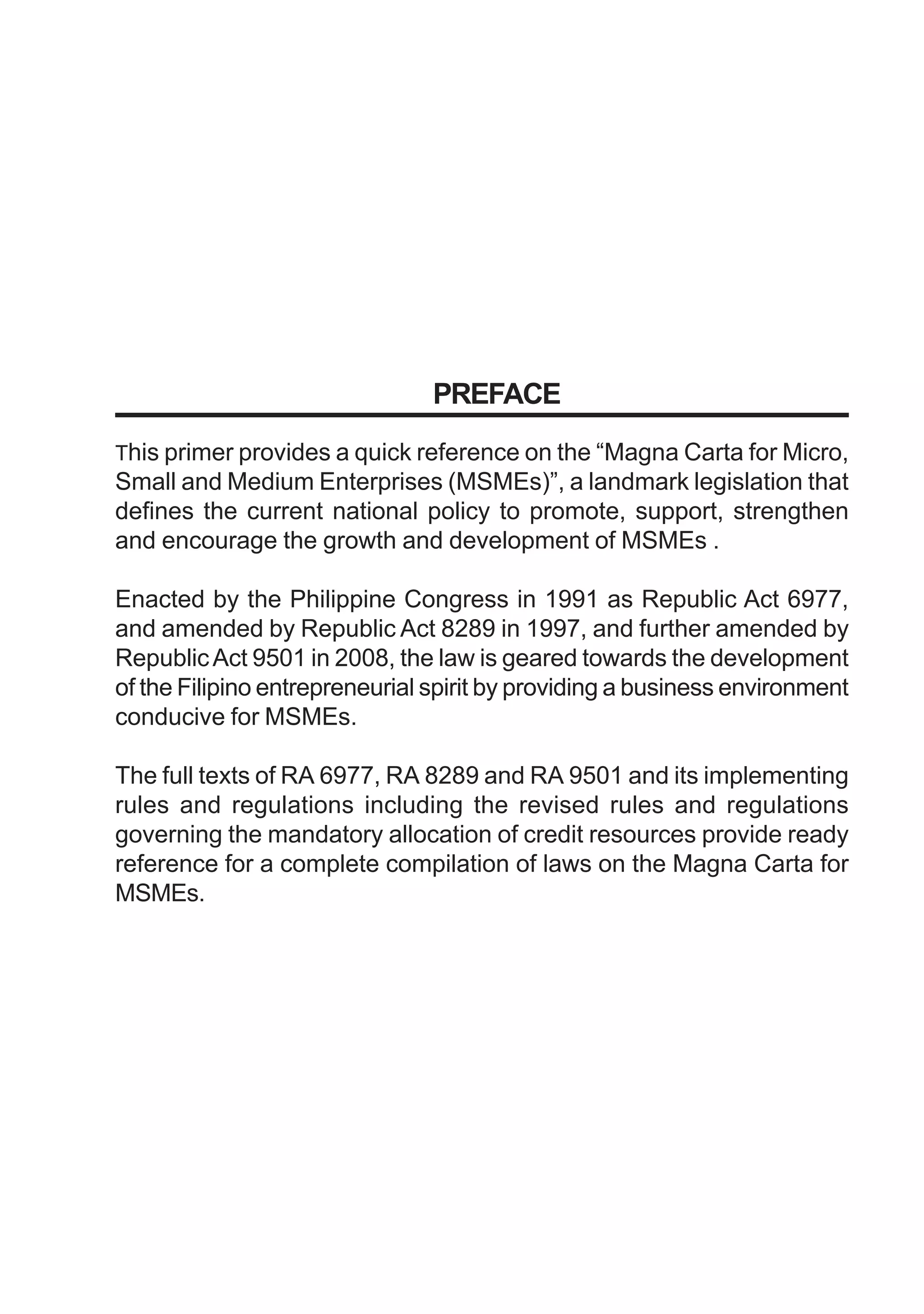 Magna Carta for MSME's (2010) R.A. 9501 | PDF