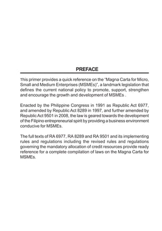 Magna Carta for MSME's (2010) R.A. 9501 | PDF