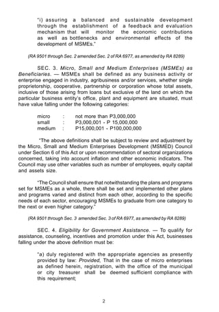 Magna Carta for MSME's (2010) R.A. 9501 | PDF