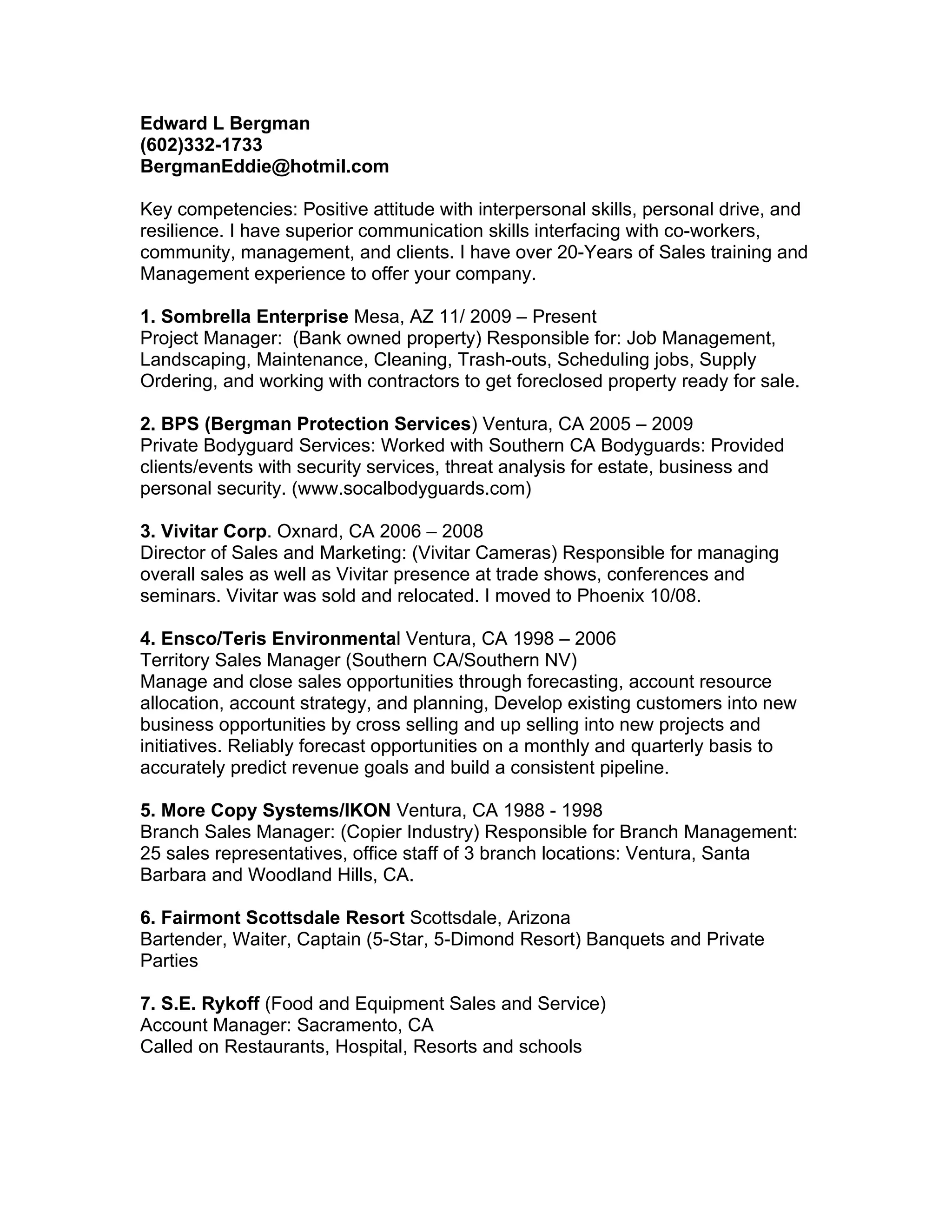 2010 Resumefor Edward L Bergman | DOC