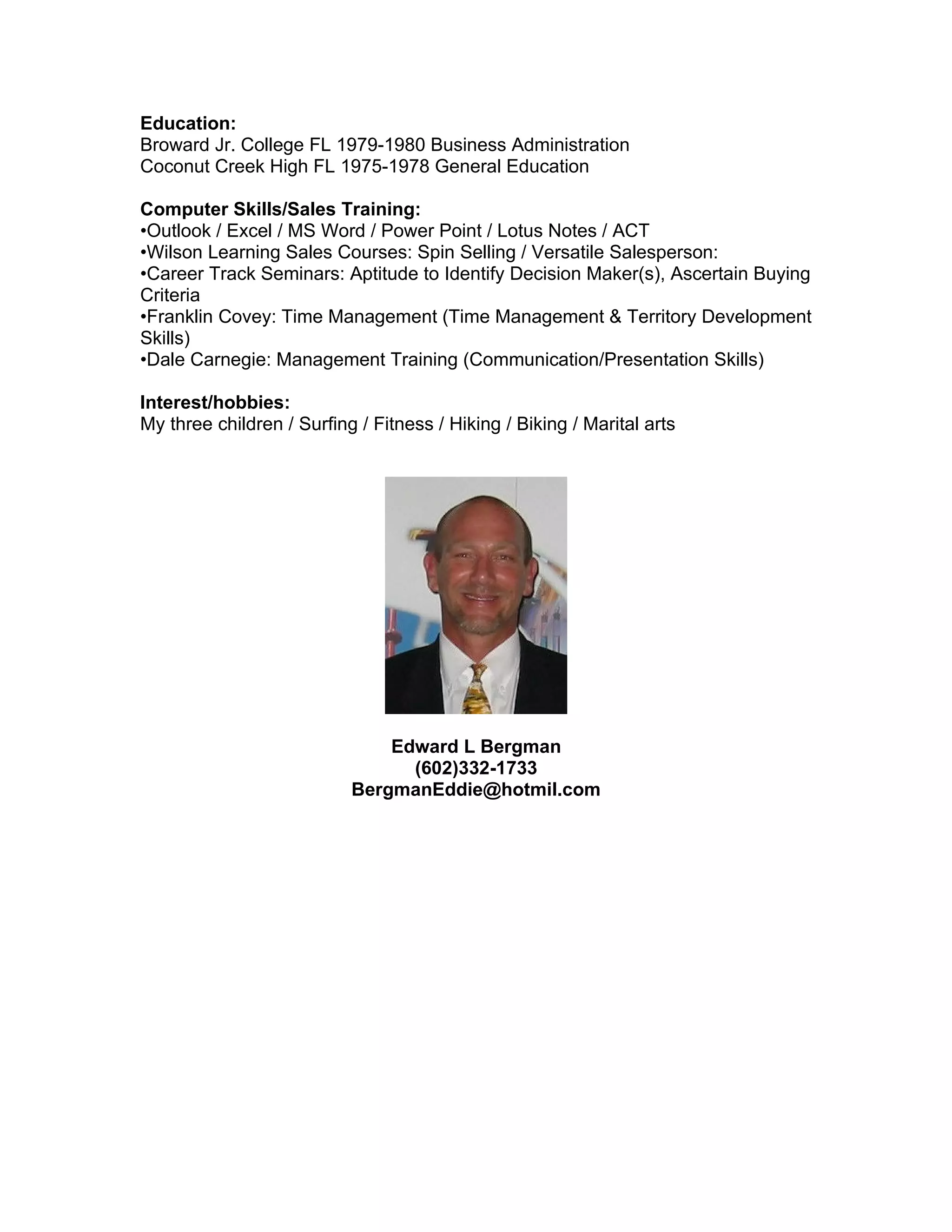 2010 Resumefor Edward L Bergman | DOC