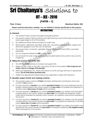 2010 sri chaitanyas_iitjee_paper-i_solutions | PDF