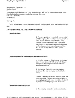 Feb. 2: Waste Management Daily Report | PDF | Civil Engineering ...