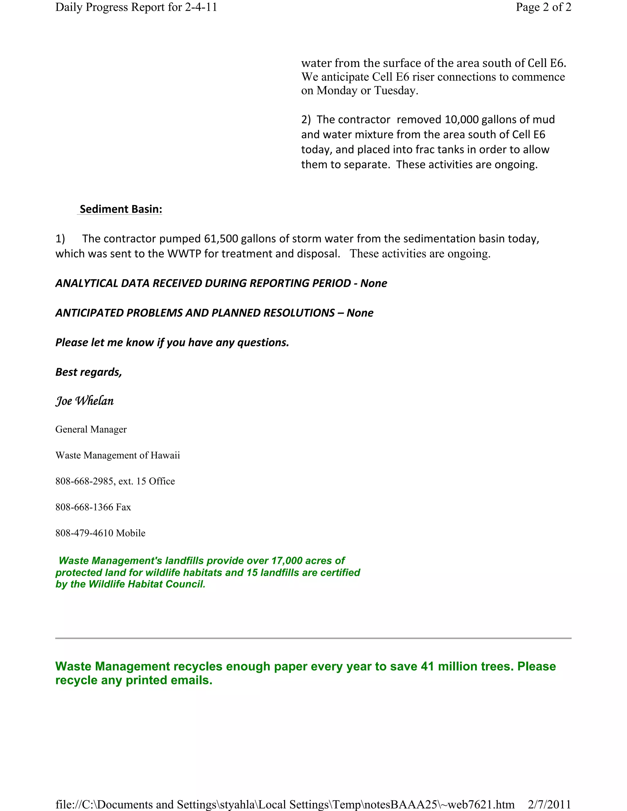 Feb. 4: Waste Management Progress Report | PDF