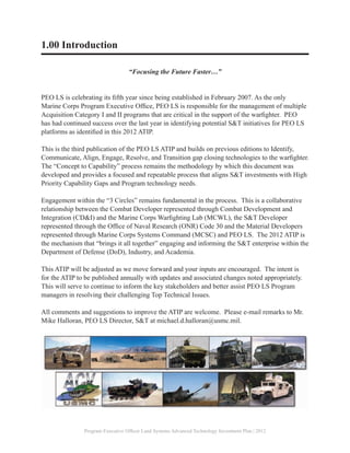 USMC PEO LS Advanced Technology Investment Plan | PDF