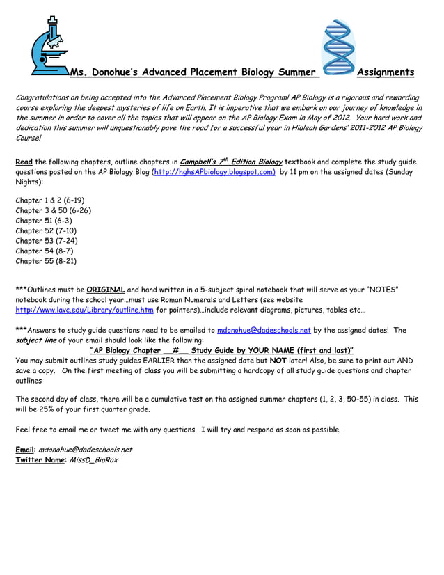 2011 2012 hghs ap biology summer packet | PDF