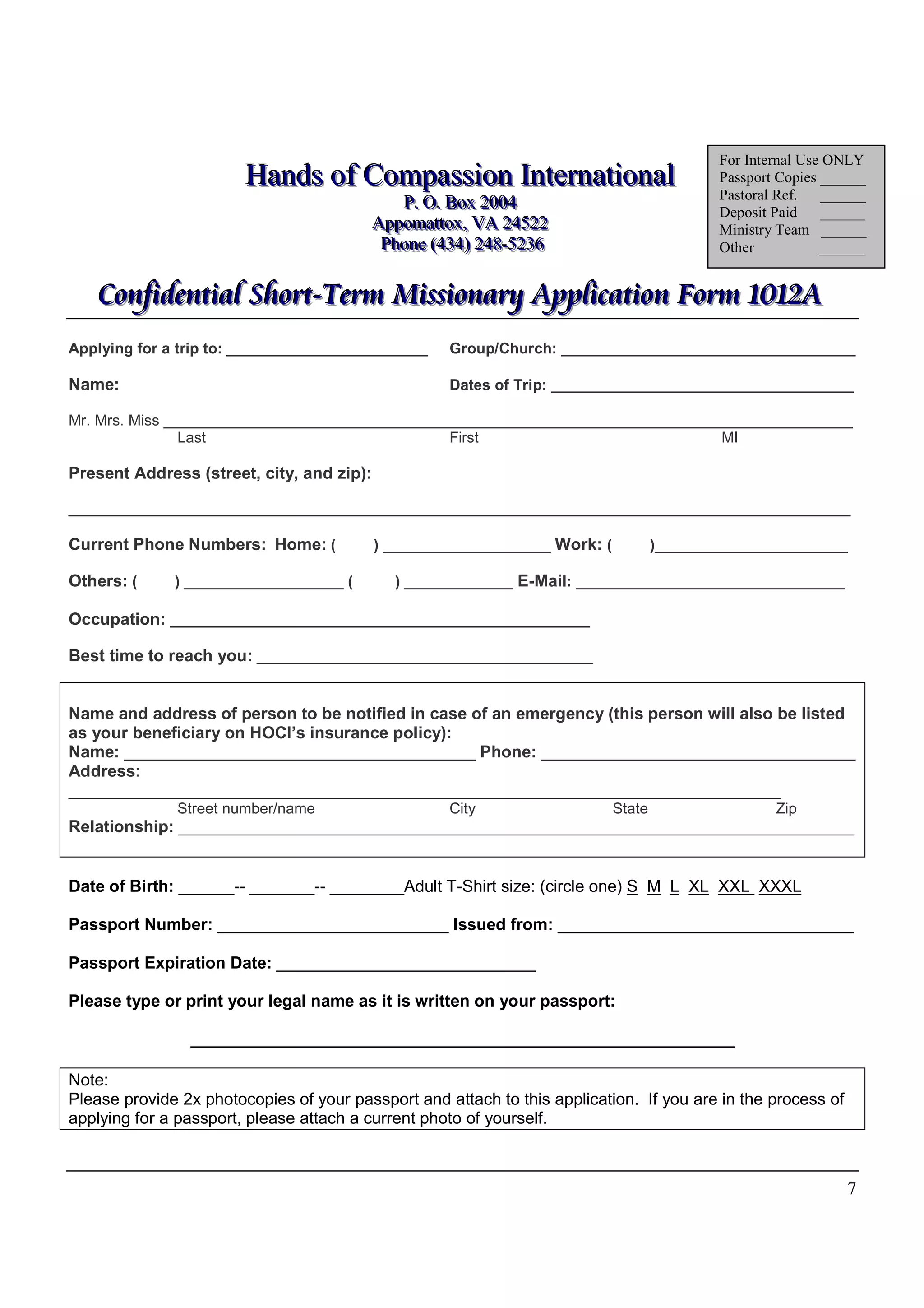 Hands of Compassion mission trip packet5/2011 | PDF