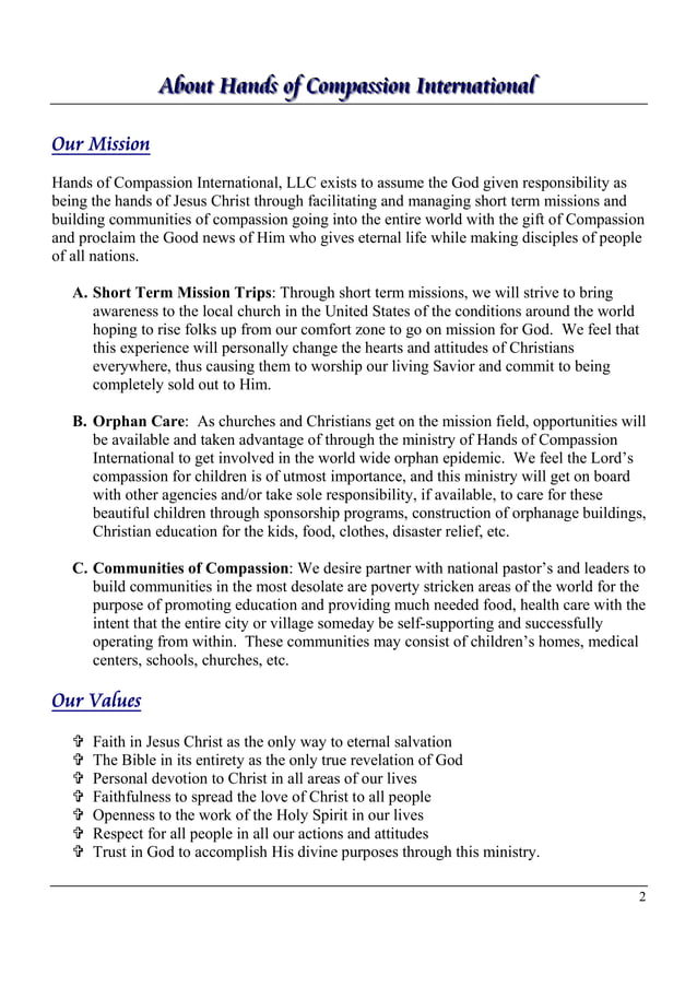 Hands of Compassion mission trip packet5/2011 | PDF | Adoption and ...