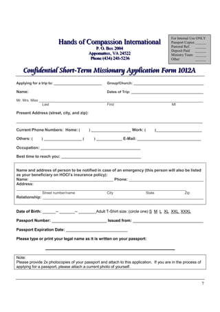 Hands of Compassion mission trip packet5/2011 | PDF