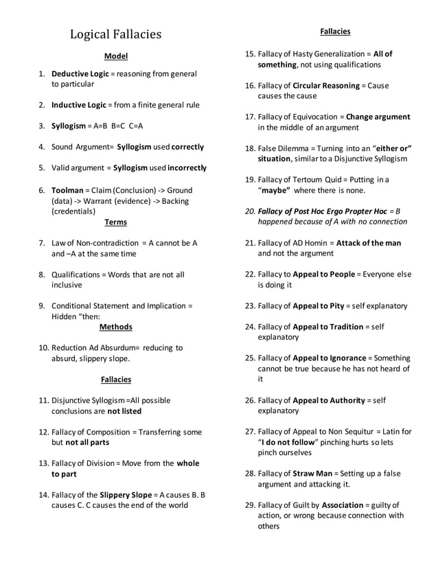 List of Logical Fallacies | DOCX