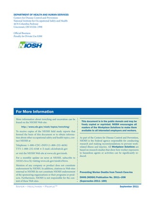 NIOSH - Preventing Worker Deaths from Trench Cave-ins | PDF