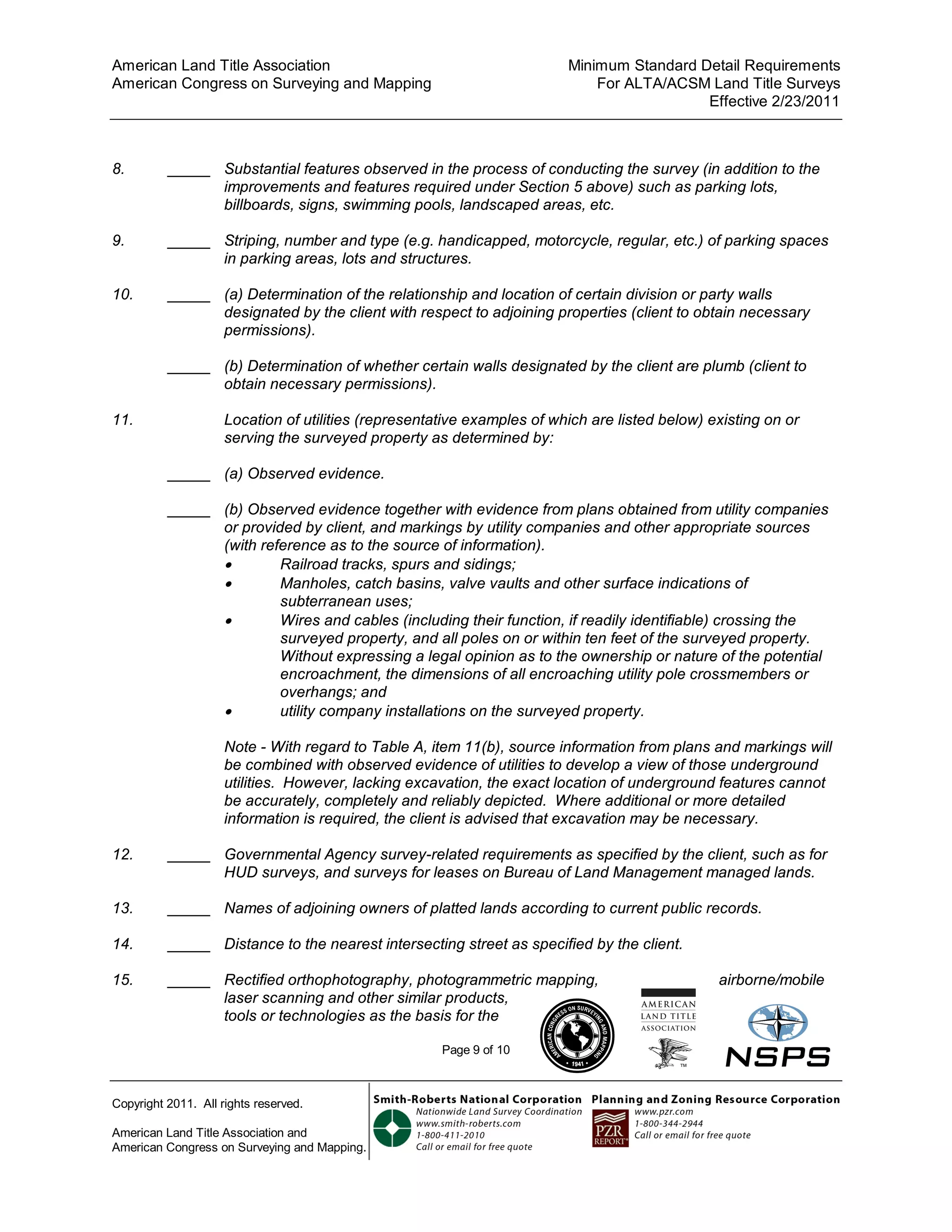 Table A 2011 ALTA ACSM Survey Responsibilities | PDF