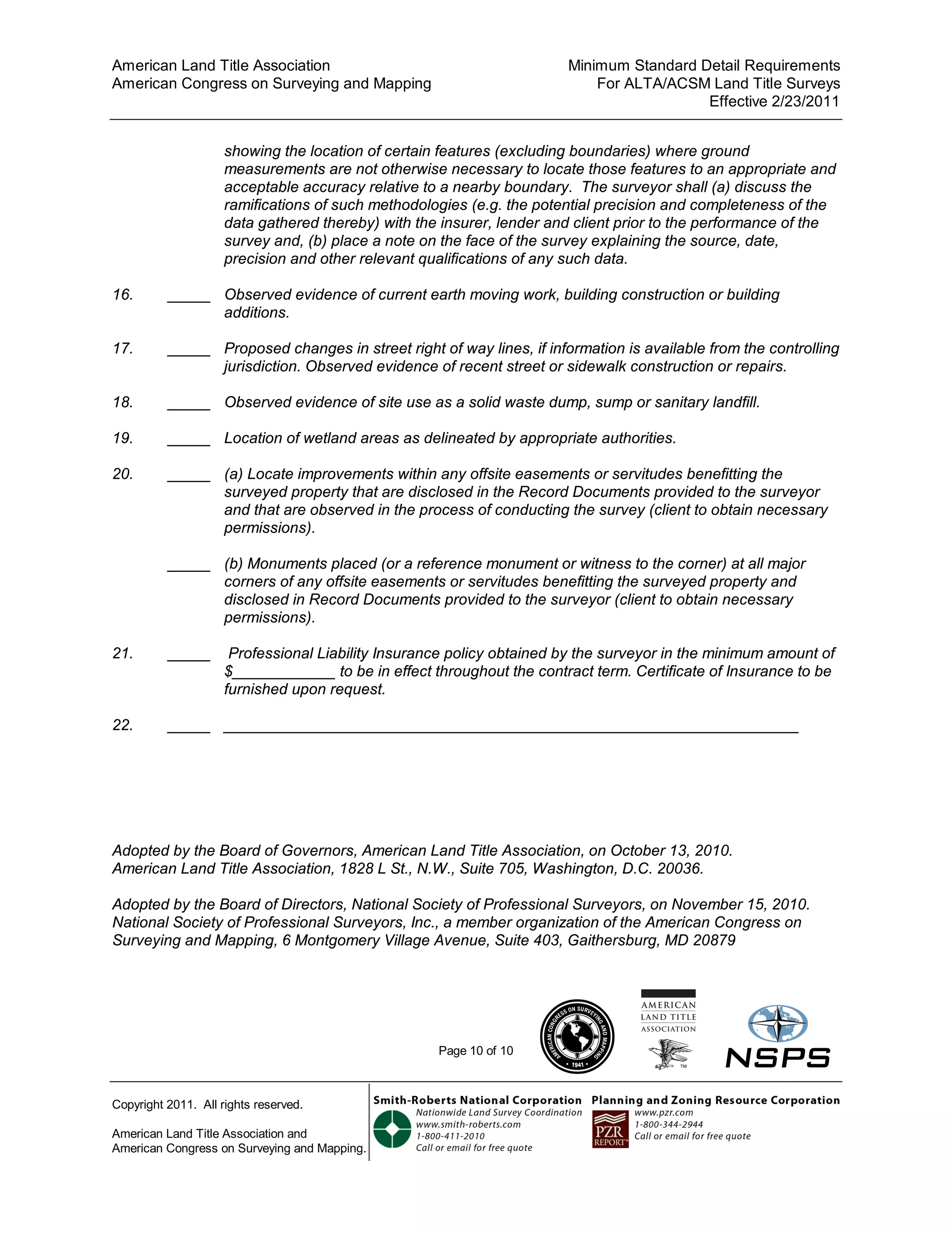 Table A 2011 ALTA ACSM Survey Responsibilities | PDF