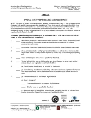 Table A 2011 ALTA ACSM Survey Responsibilities | PDF