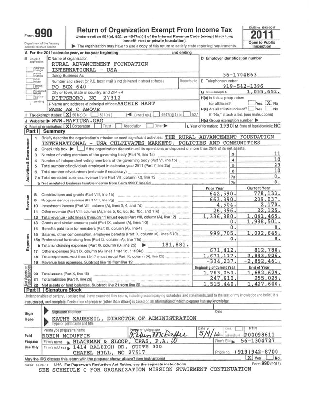 Part 1, 2011 Form 990 | PDF