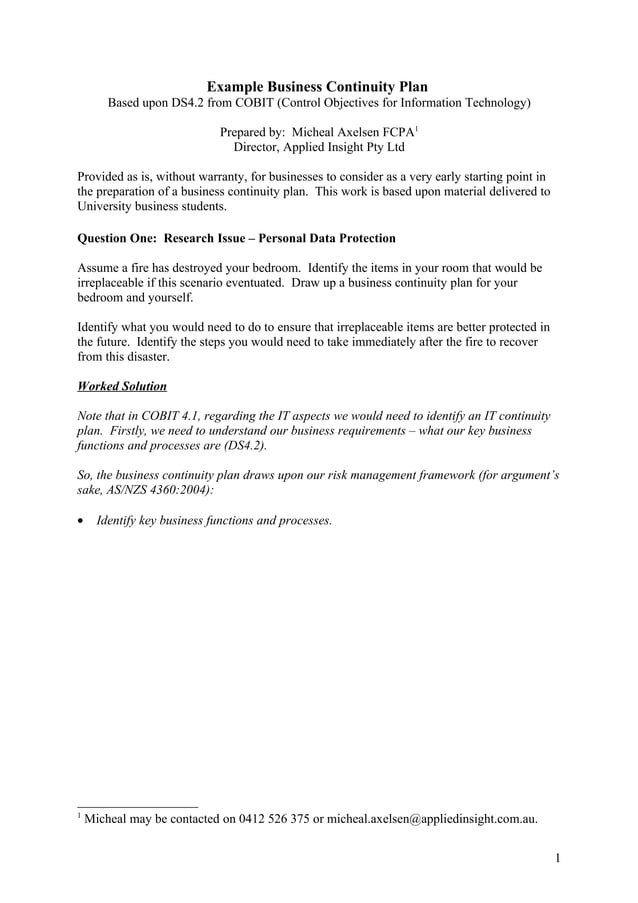 Example business continuity plan | DOC