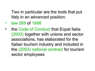 TOURISM, EBNT Observatory about the Code of Conduct | PPT