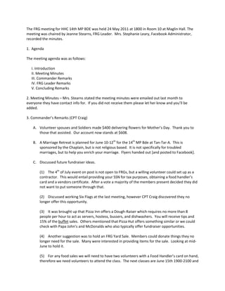 May 24th FRG Minutes, HHC 14th MP Bde | PDF