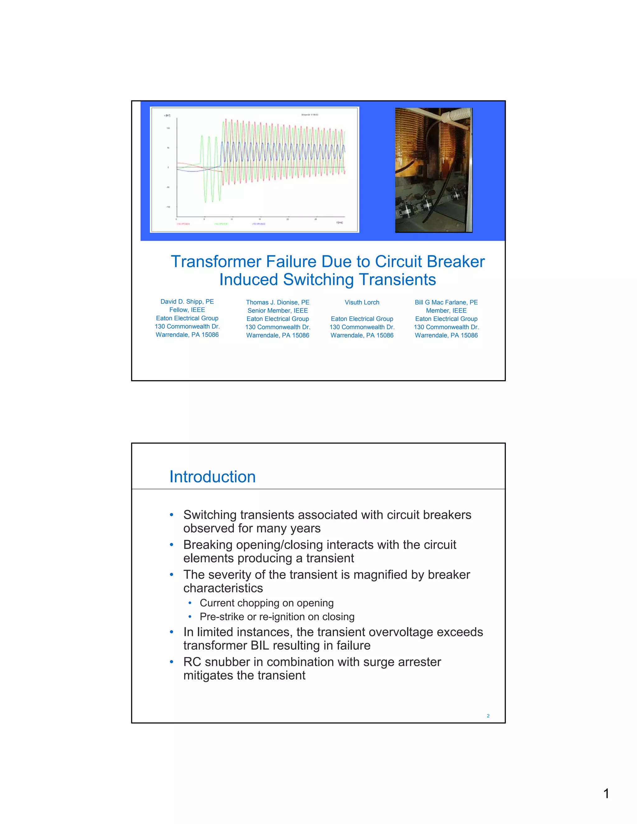 Transformer Failure Due to Circuit Breaker Induced Switching Transients | PDF