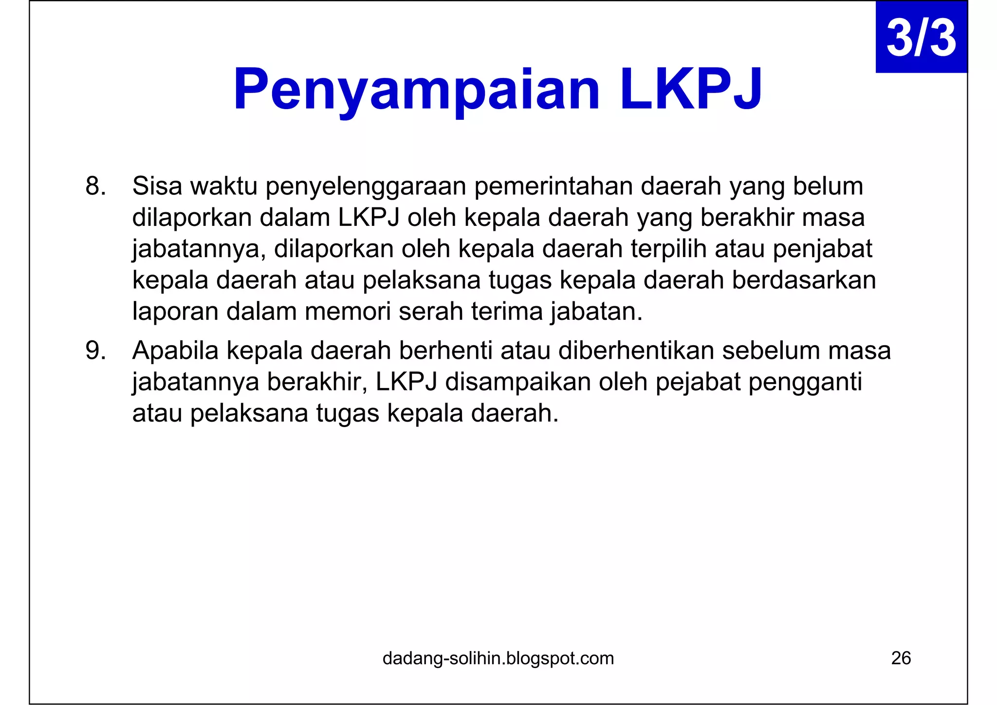 Laporan Keterangan Pertanggungjawaban (LKPJ) Kepala Daerah kepada DPRD sesuai PP 3/2007 | PDF