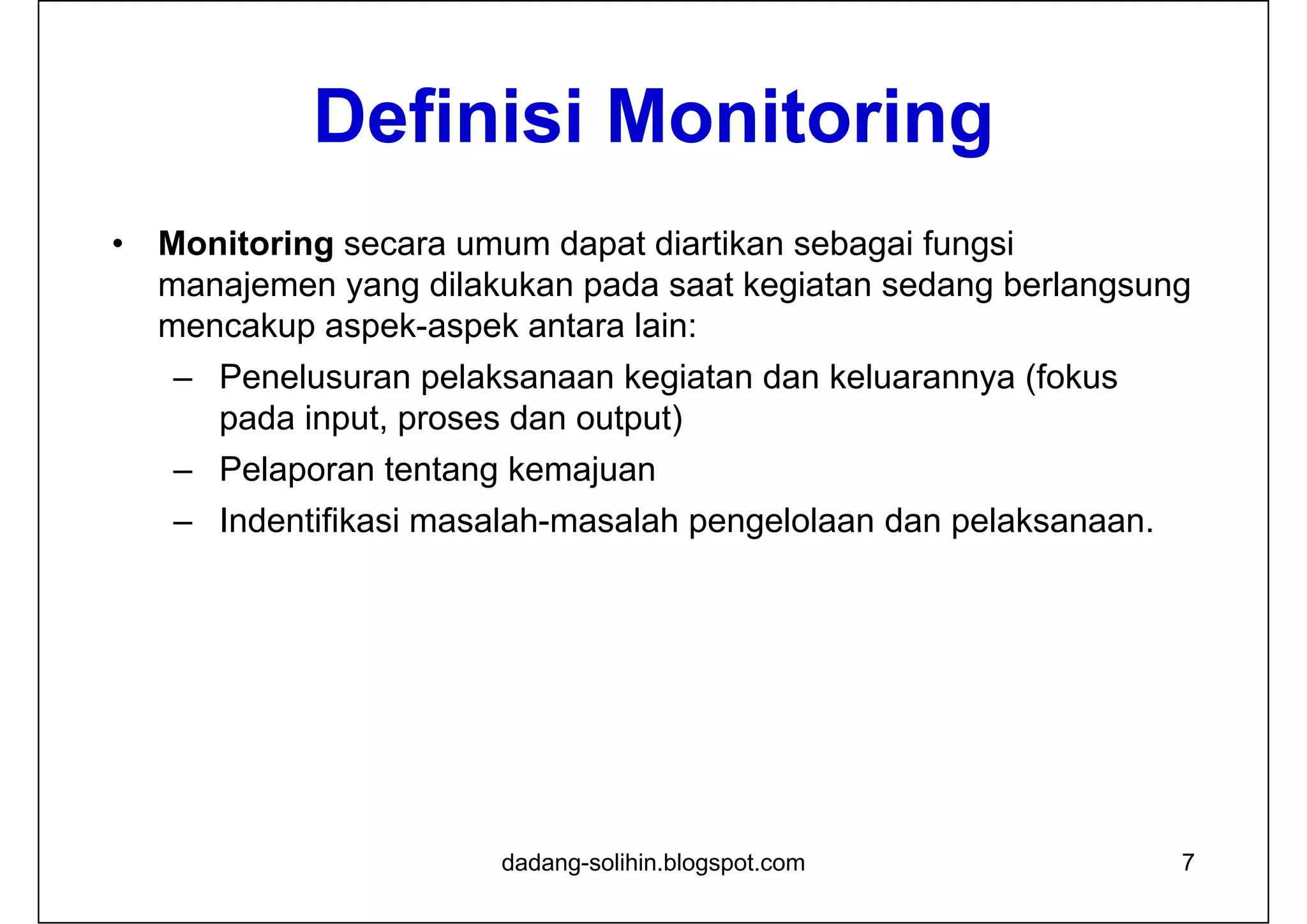 Konsep Monitoring dan Evaluasi | PDF