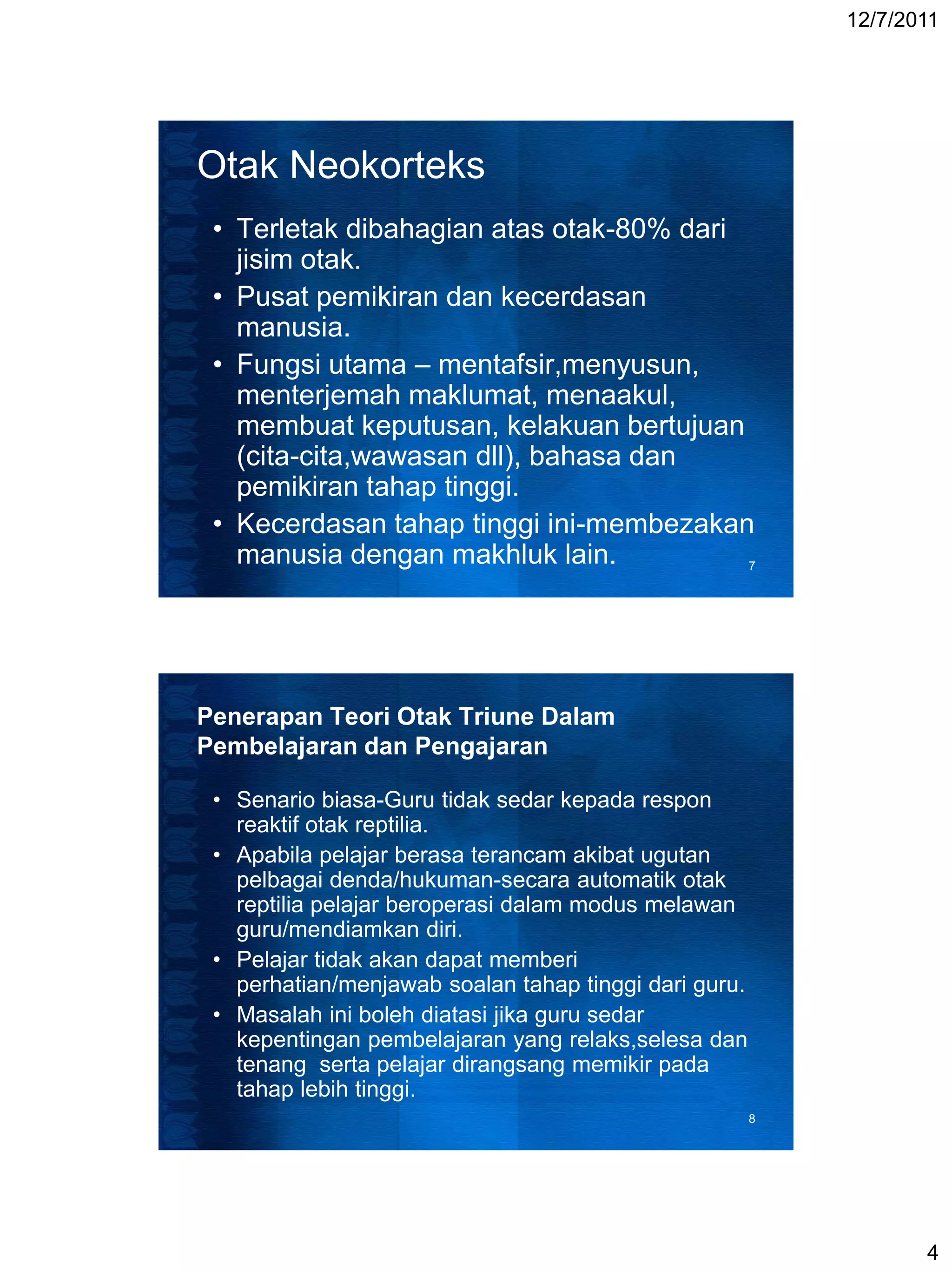 Kuliah 2 teori otak triune teori split brain dan multiple in | PDF