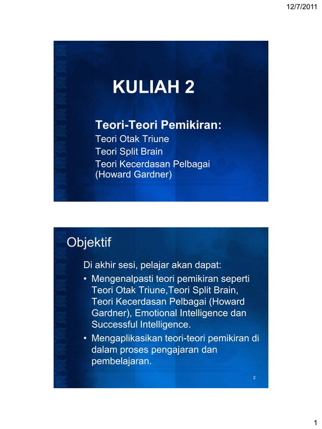 Kuliah 2 teori otak triune teori split brain dan multiple in | PDF