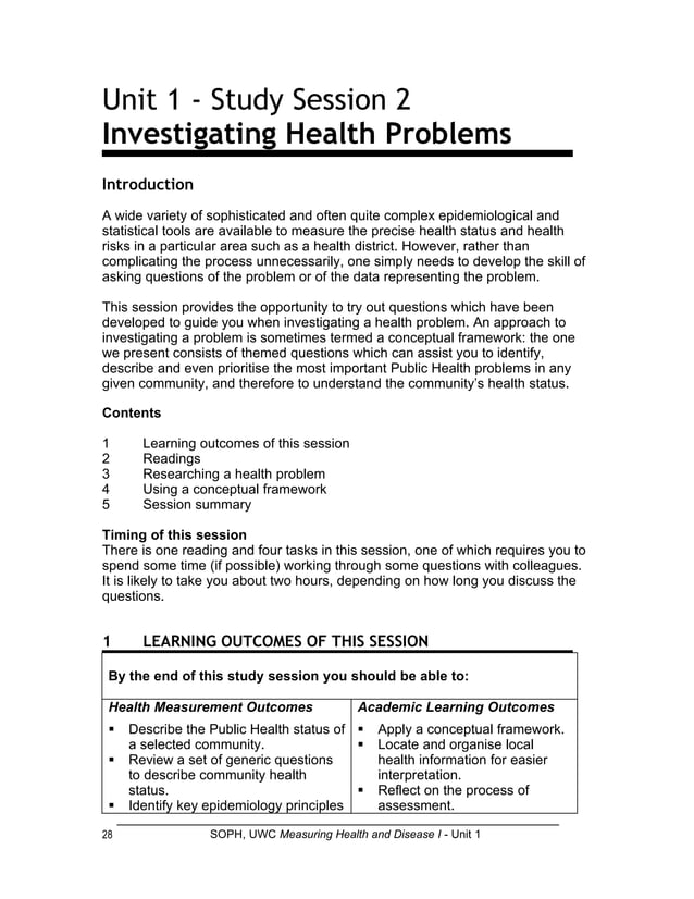 Measuring Health and Disease I: Introduction to Epidemiology Module ...