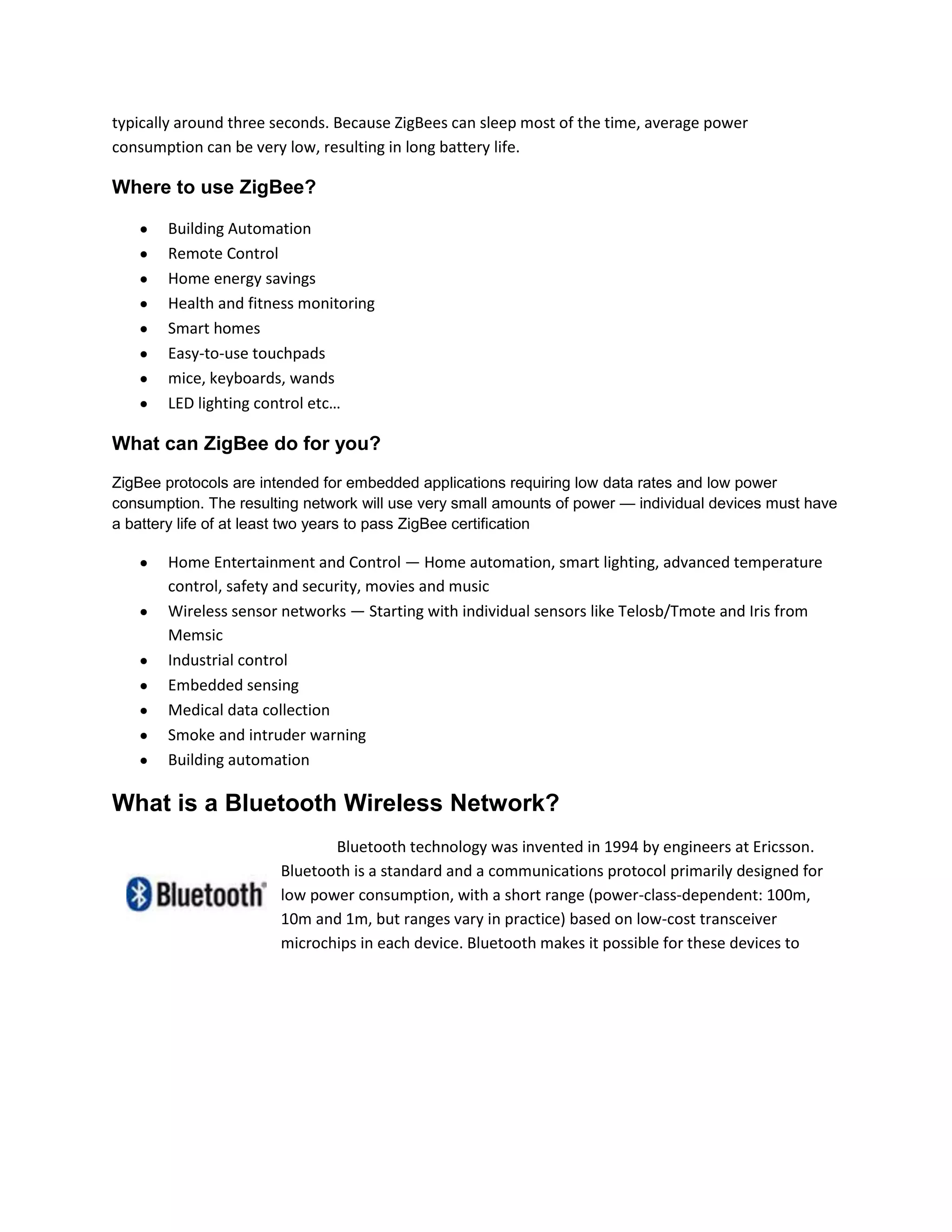 The Differences of between ZigBee and Bluetooth technologies | PDF